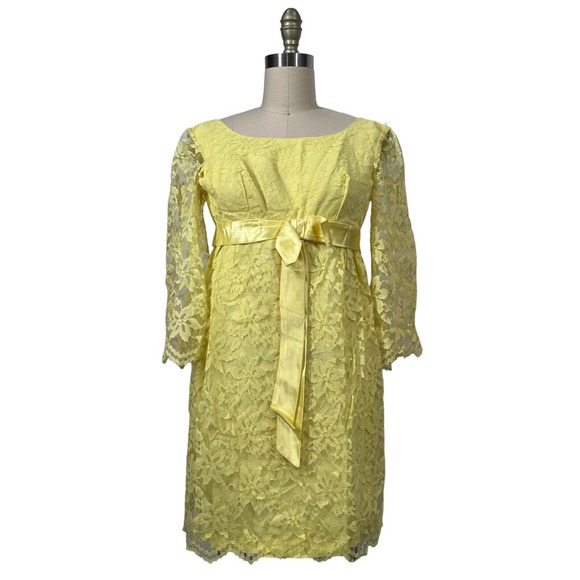 Vintage | Dresses | Vintage 7s Sunshine Yellow Floral Dress Lace ...